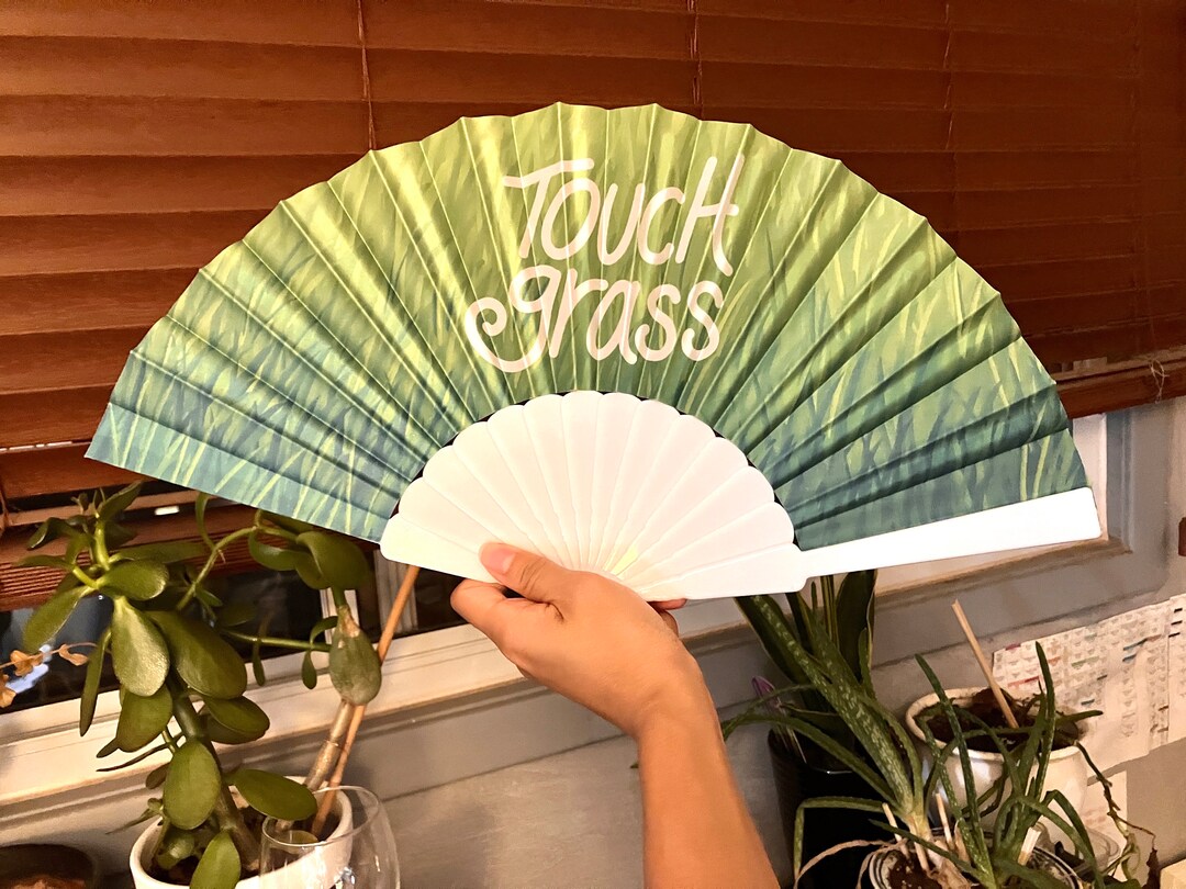 Touch Grass Green Folding Fan - Etsy
