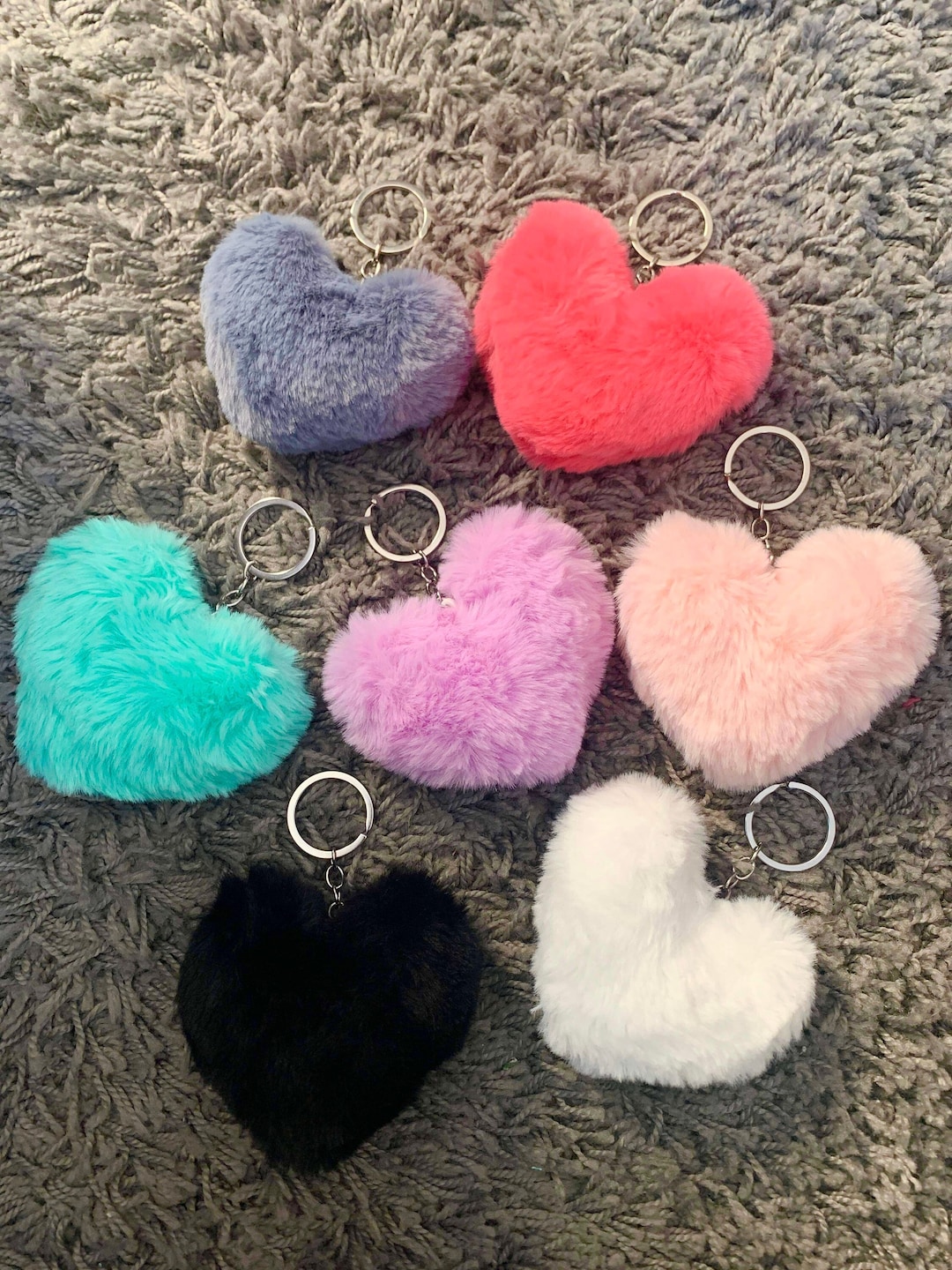 Heart Pompom Keychain Multiple Colors Perfect for Handbags, Purses ...