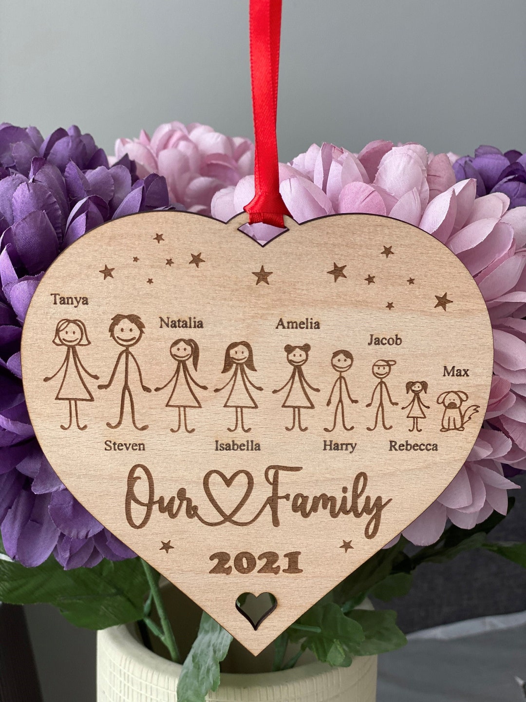 Personalised Family Wall Decoration, Large Hanging Heart, Stick Family ...