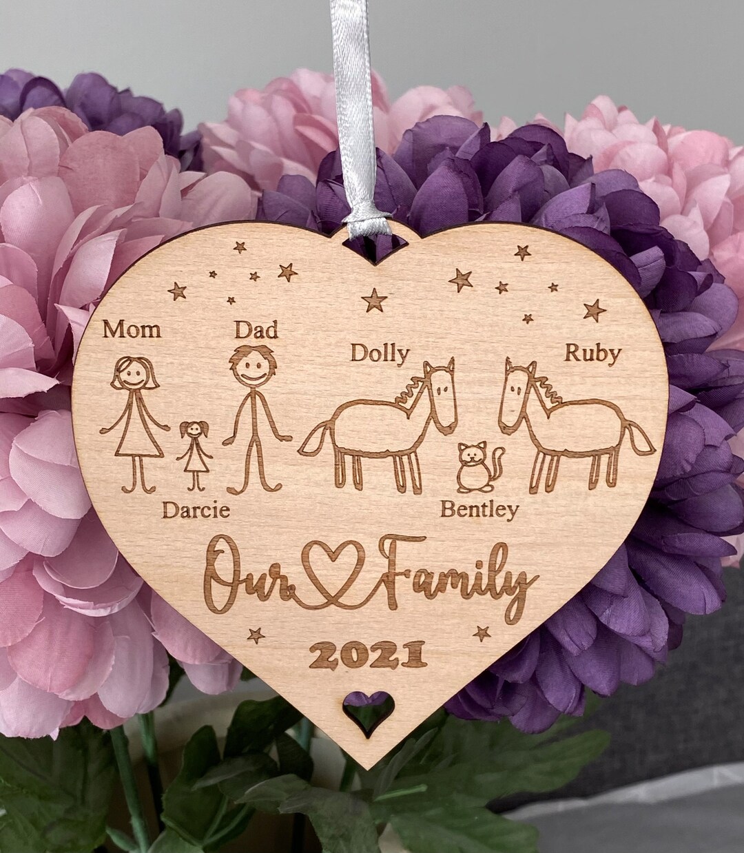 Personalised Family Decoration, Wall Decor, Hanging Heart, Stick Family ...