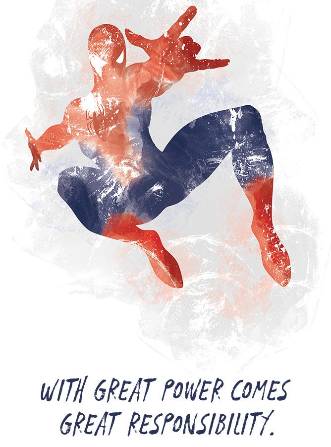 Spider-man Quote POSTER: Watercolor Wall Art Marvel Comics - Etsy