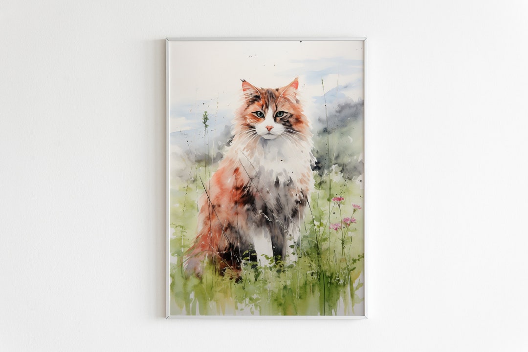 Norwegian Forest Cat POSTER: Watercolor Cat Wall Decor, Minimalist Art ...