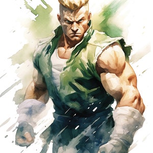 Guile POSTER: Watercolor Wall Art, Street Fighter Art Decor, Game ...