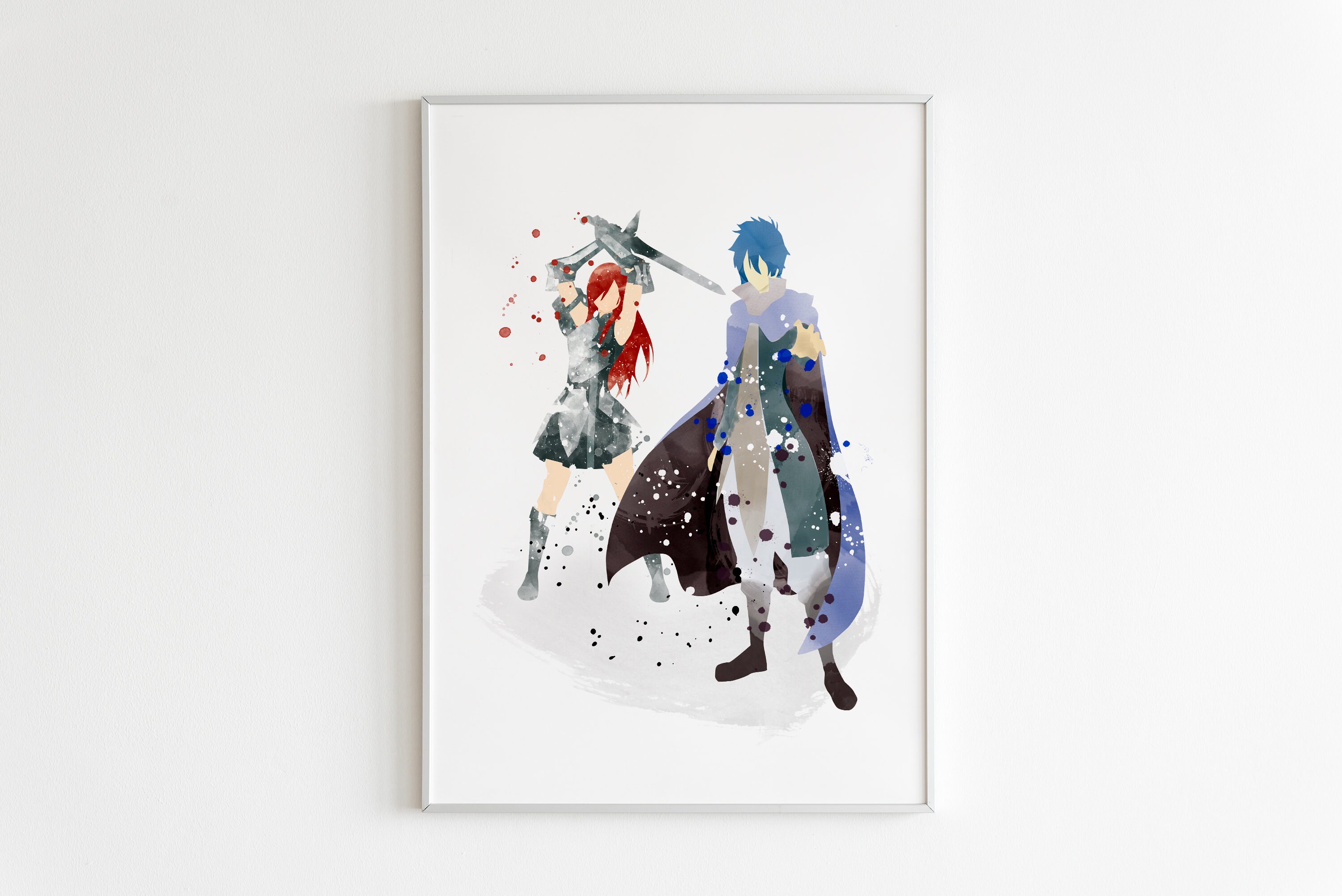Mystogan and Erza Scarlet POSTER: Watercolor Wall Art Fairy - Etsy
