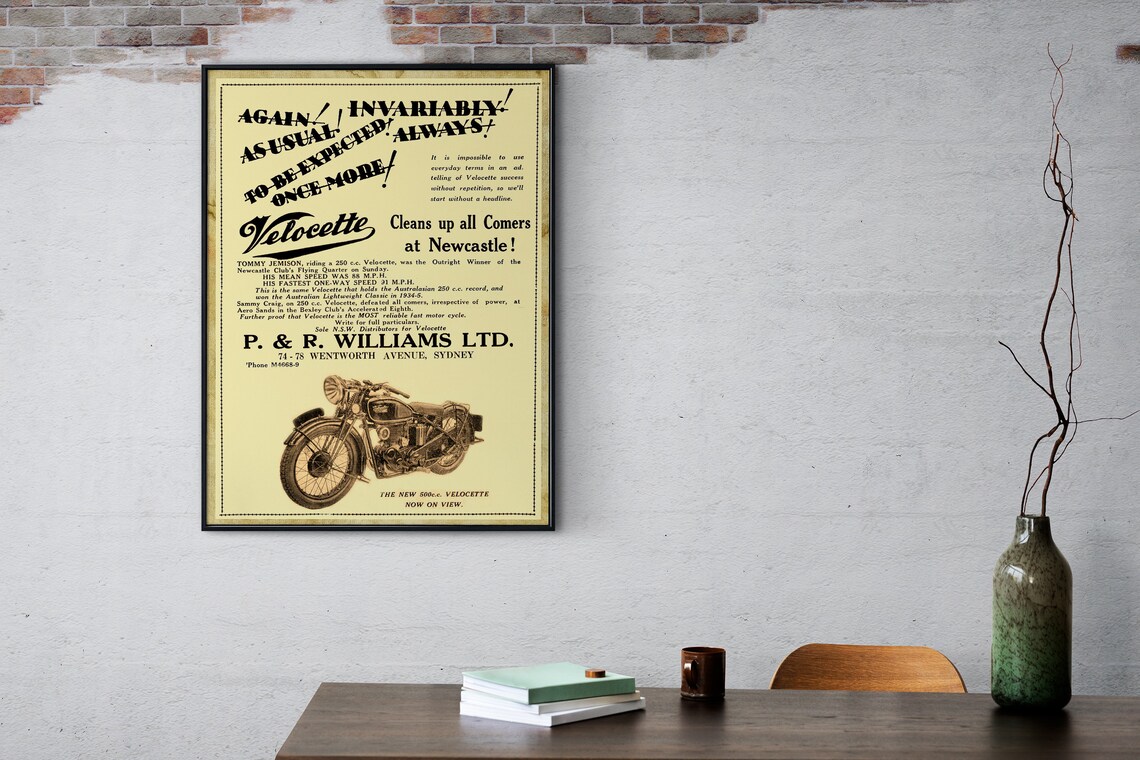 Velocette Motorcycle POSTER: Reproduction of Vintage - Etsy