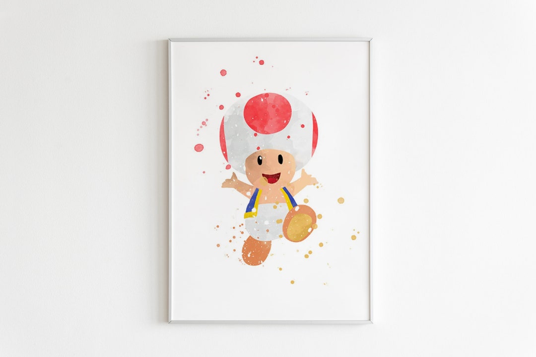 Toad POSTER: Watercolor Wall Art, Mario Art Decor, Super Mario Poster ...