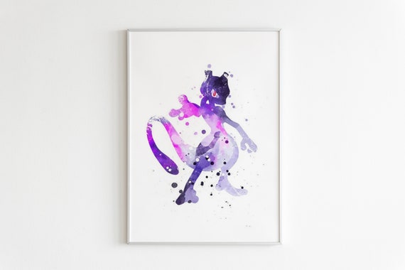 Mewtwo POSTER: Watercolor Wall Art Pokemon Art Decor Manga | Etsy