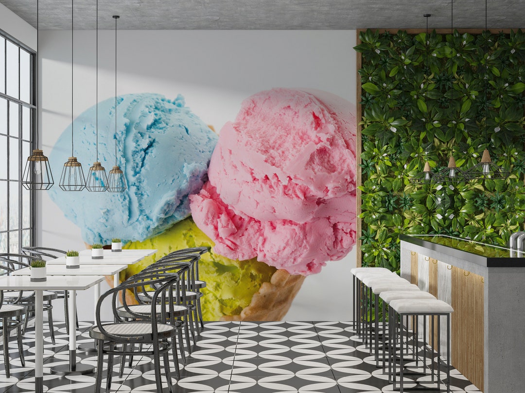 Ice Cream Wall Mural/ 3D Ice Cream Wallpaper/ Ice Cream Wall Art/ Café ...