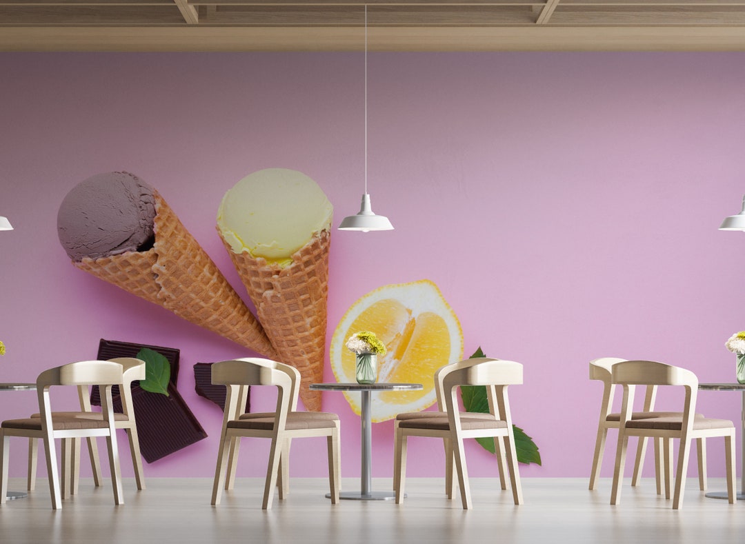 Ice Cream Wall Mural/ 3D Ice Cream Wallpaper/ Ice Cream Wall Art/ Café ...