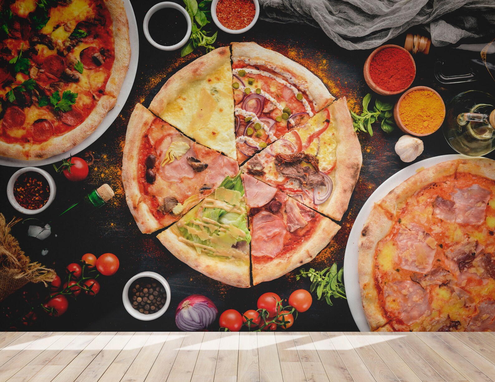3D Pizza Wallpaper/ Pizza Wall Mural/ Cafe Wall Mural/ Dining Room Wall ...
