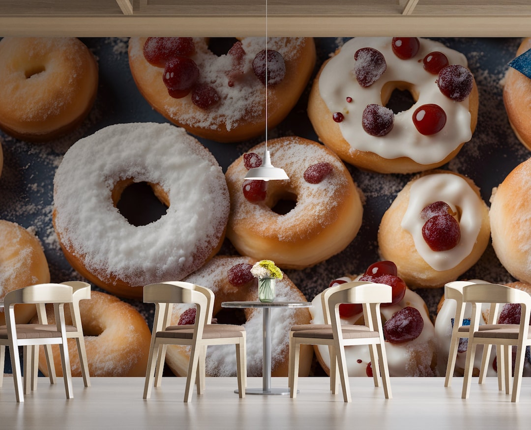 3D Donut Wall Mural/ 3D Donut Wallpaper/ Colorful Wall Mural/ Bakery ...