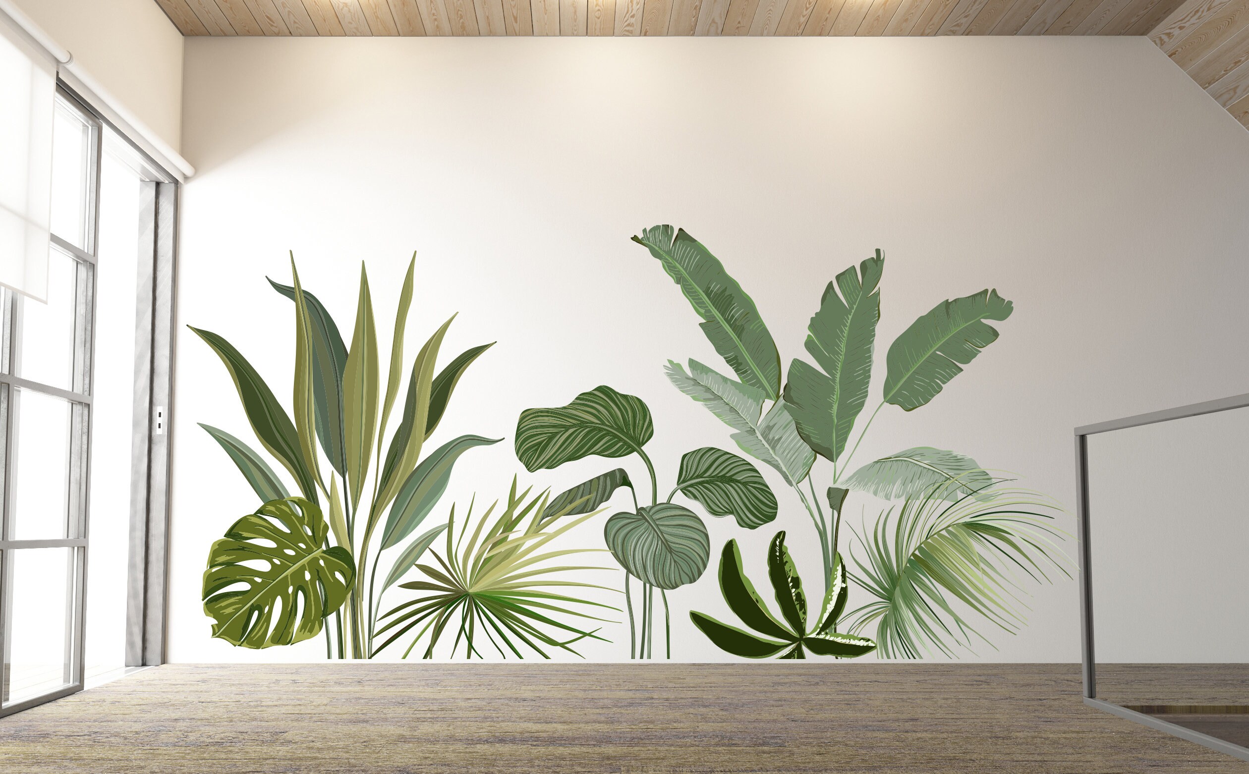 Tropical Wall Decal/ Monstera Wall Decal/ Tropical Leaves Wall - Etsy