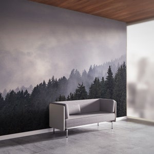 Forest Wall Mural/ Nature Wall Mural/ Spruce Forest Wall Mural/ Foggy ...