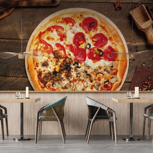 3D Pizza Wallpaper/ Pizza Wall Mural/ Cafe Wall Mural/ Dining Room Wall ...
