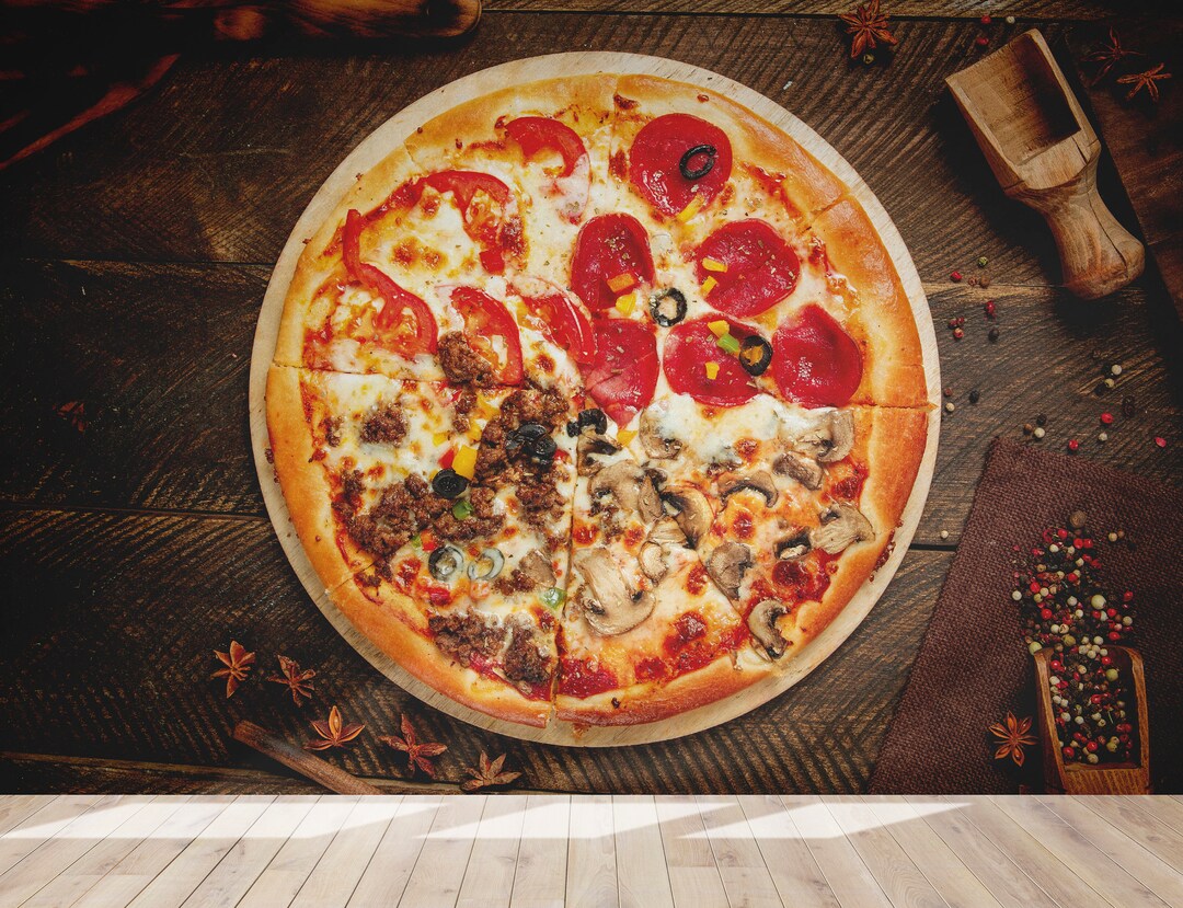3D Pizza Wallpaper/ Pizza Wall Mural/ Cafe Wall Mural/ Dining Room Wall ...