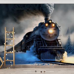 Locomotive Wallpaper/ Steam Train Wall Print/ 3D Wall Mural/ Old Steam ...