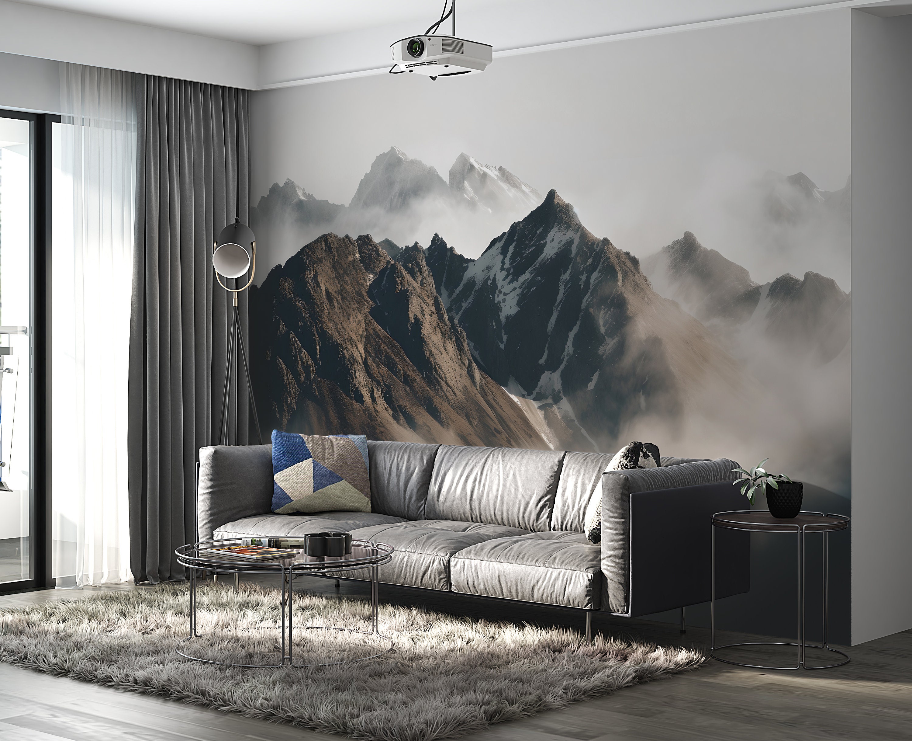 Mountain Wall Mural. Foggy Peaks Vinyl Wallpaper. Modern Bedroom Nature ...