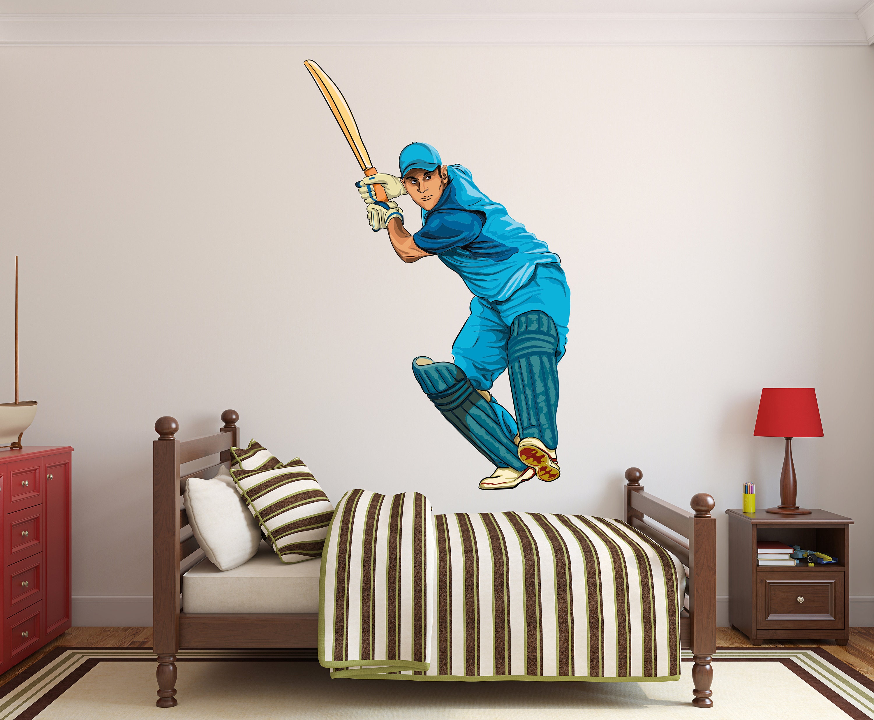 Cricket Wall Decal/ Sports Wall Decal/ Boys Room Decal/ Cricket Player ...