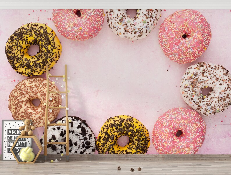 3D Donut Wall Mural/ 3D Donut Wallpaper/ Colorful Wall Mural/ Bakery ...