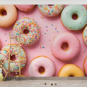 3D Donut Wall Mural/ 3D Donut Wallpaper/ Colorful Wall Mural/ Bakery ...