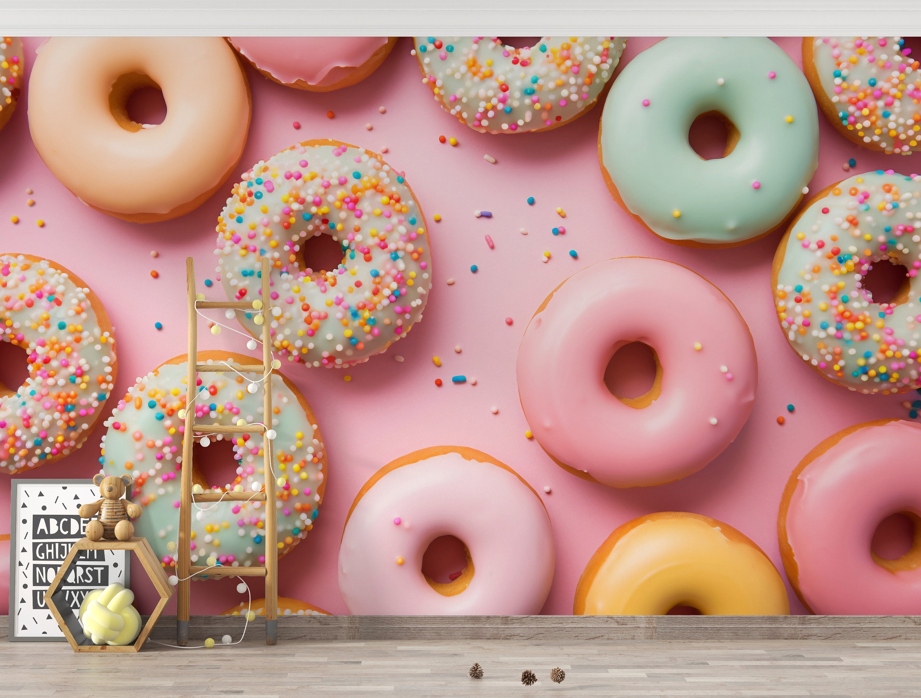 3D Donut Wall Mural/ 3D Donut Wallpaper/ Colorful Wall Mural/ Bakery ...