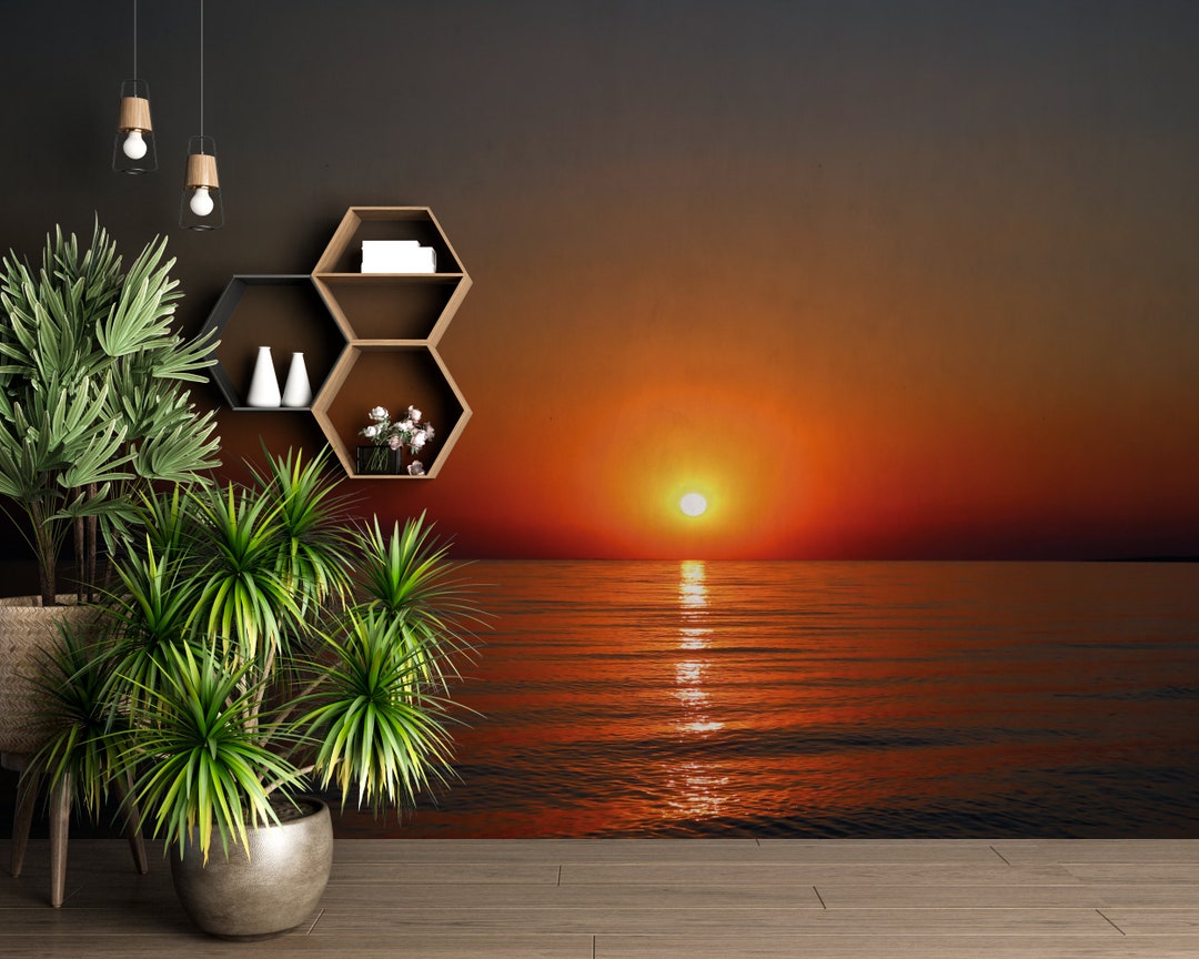 Sunset Wall Mural/ Sky Wall Mural/ Sea Sunset Wall Mural/ Nature Wall ...
