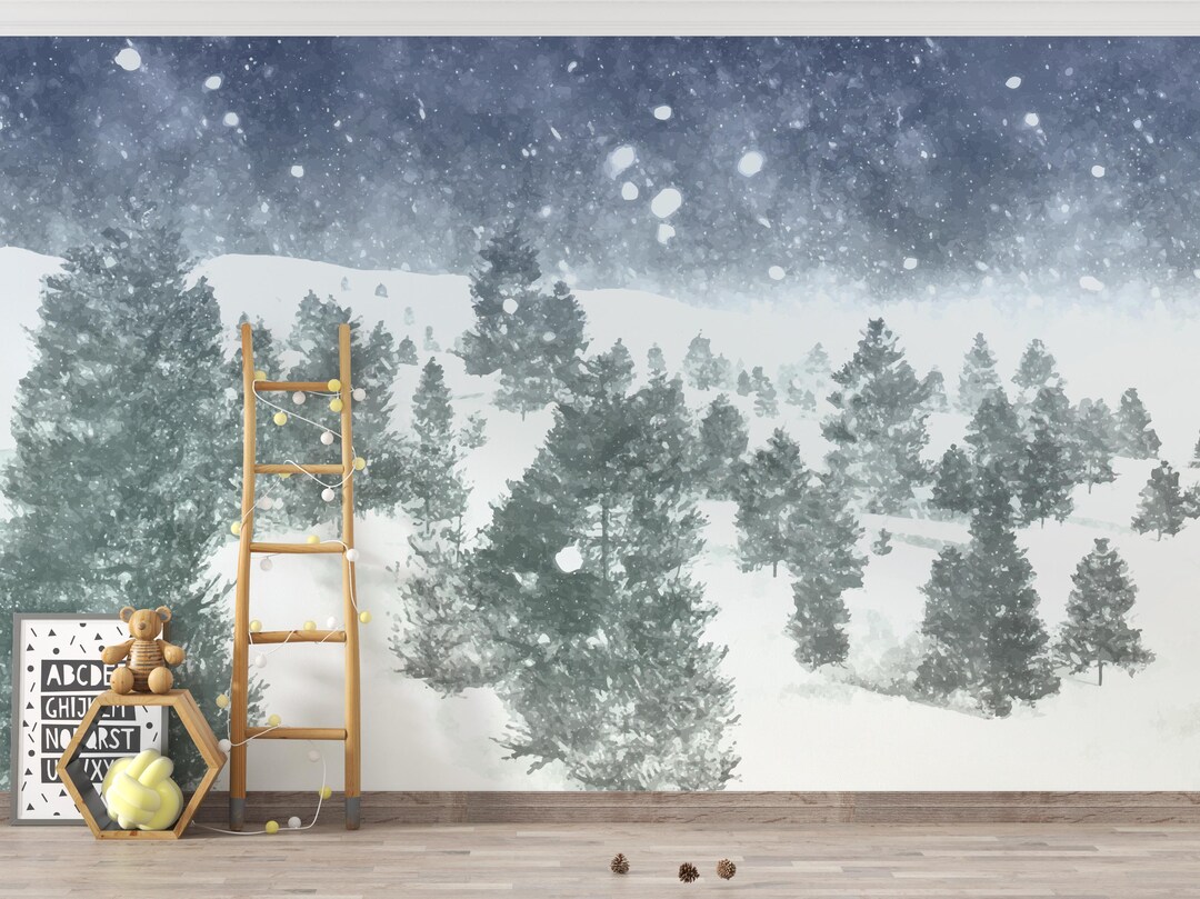 Forest Wall Mural/ Nature Wall Mural/ Spruce Forest Wall Mural/ Foggy ...