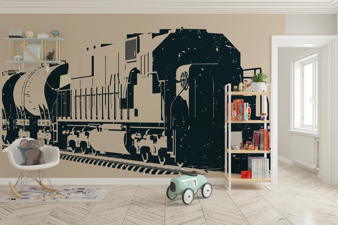 Locomotive Wallpaper/ Steam Train Wall Print/ 3D Wall Mural/ Old Steam ...