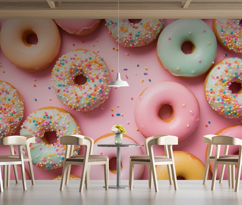 3D Donut Wall Mural/ 3D Donut Wallpaper/ Colorful Wall Mural/ Bakery ...