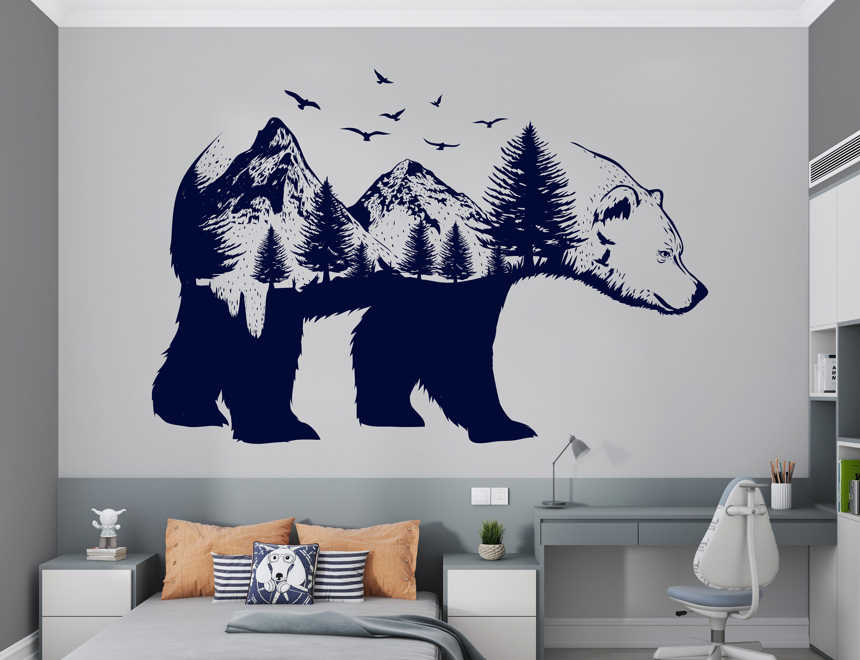 Bear Mountain Wall Sticker/ Bear Wall Decal/animals Wall - Etsy