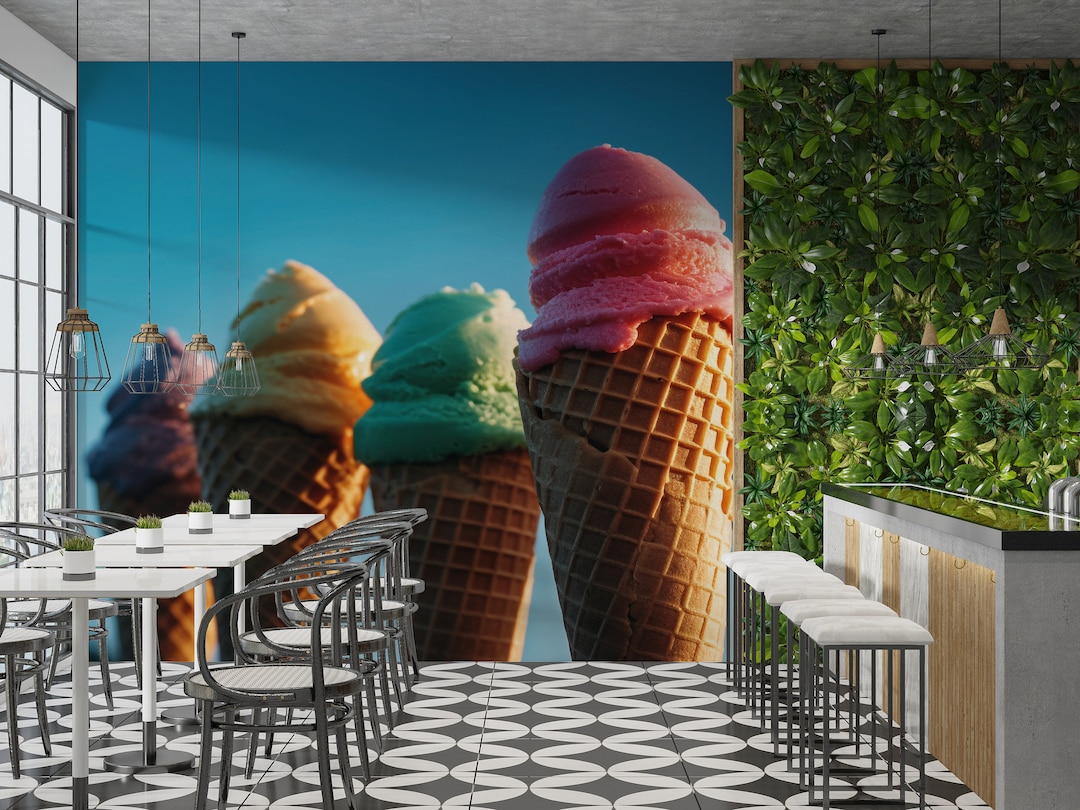 Ice Cream Wall Mural/ 3D Ice Cream Wallpaper/ Ice Cream Wall Art/ Café ...