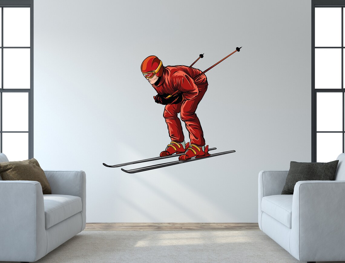 Ski Wall Decal/ Skier Wall Decal/ Ski Jump Decal/ Winter Sports Decal ...