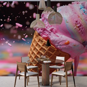 Ice Cream Wall Mural/ 3D Ice Cream Wallpaper/ Ice Cream Wall Art/ Café ...