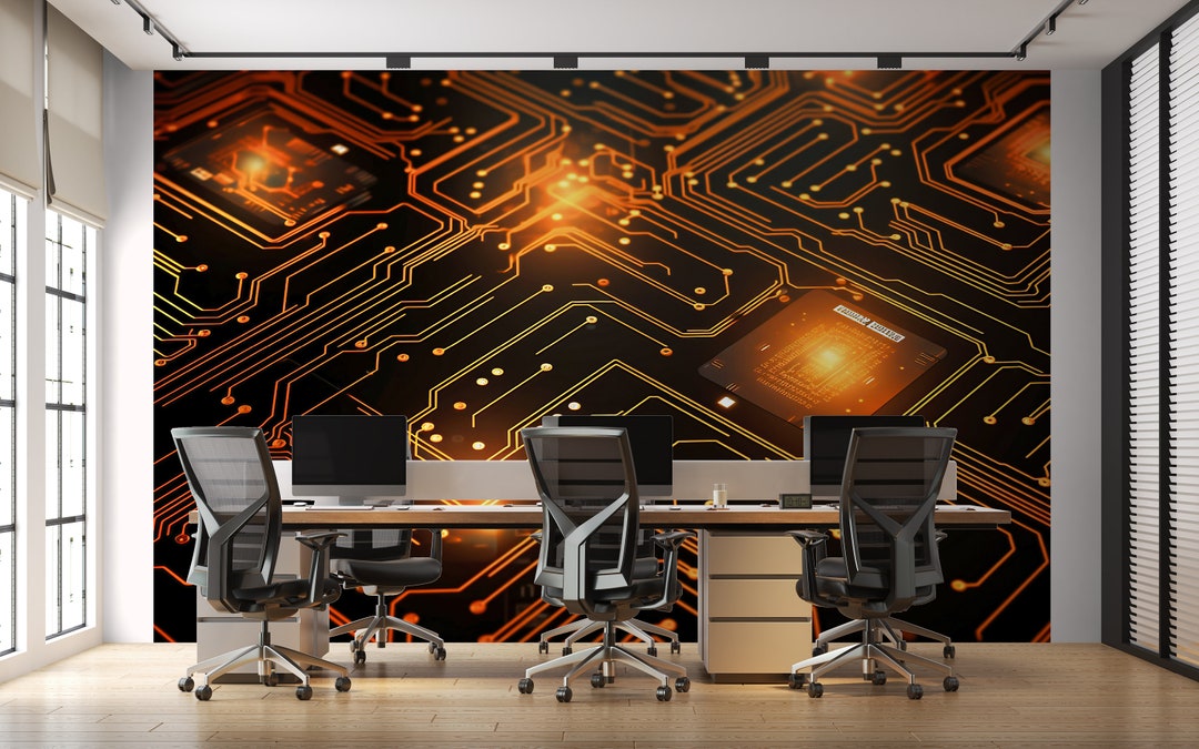 Circuit Board Office Wall Decal/ Gamer Room Decal/ Business Wall Mural ...