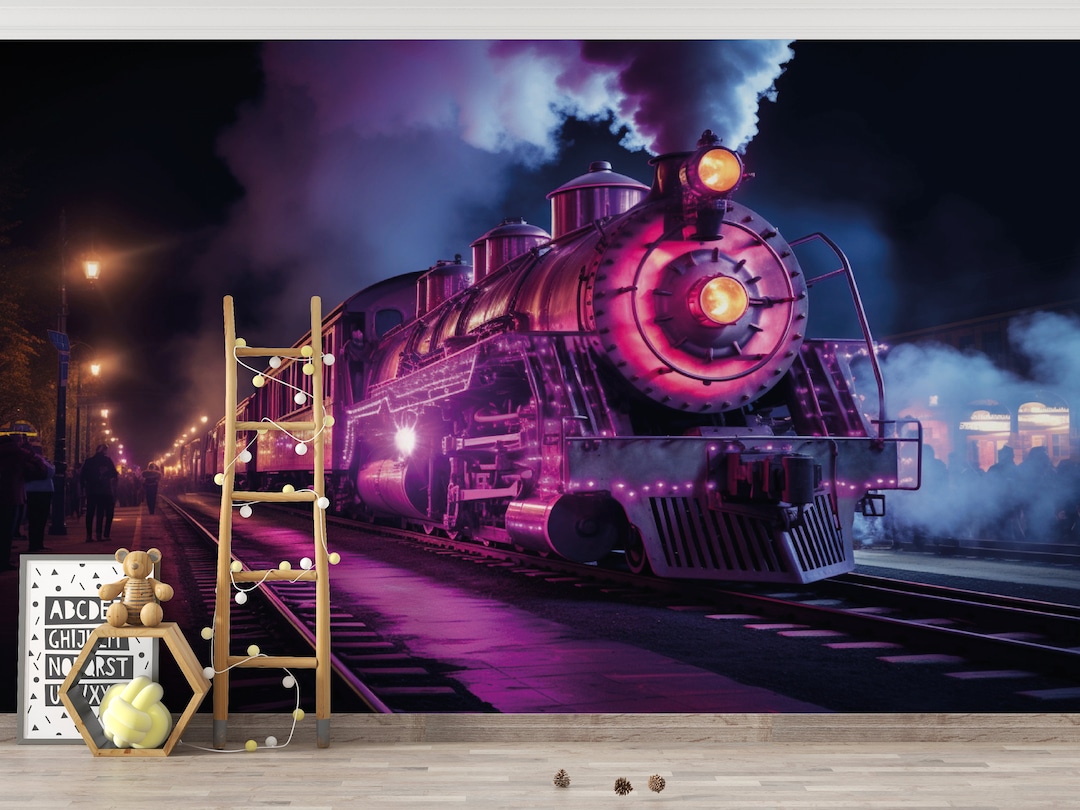 Locomotive Wallpaper/ Steam Train Wall Print/ 3D Wall Mural/ Old Steam ...
