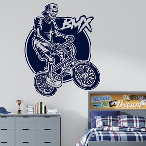 BMX Wall Decal/skeleton Wall Decal/ Mountain Bike Wall Decal/ Bicycle ...