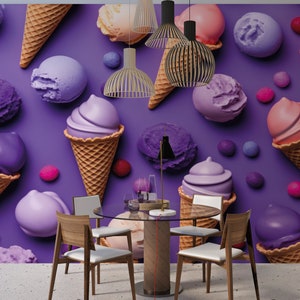 Ice Cream Wall Mural/ 3D Ice Cream Wallpaper/ Ice Cream Wall Art/ Café ...