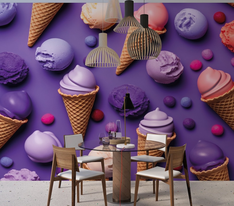 Ice Cream Wall Mural/ 3D Ice Cream Wallpaper/ Ice Cream Wall Art/ Café ...