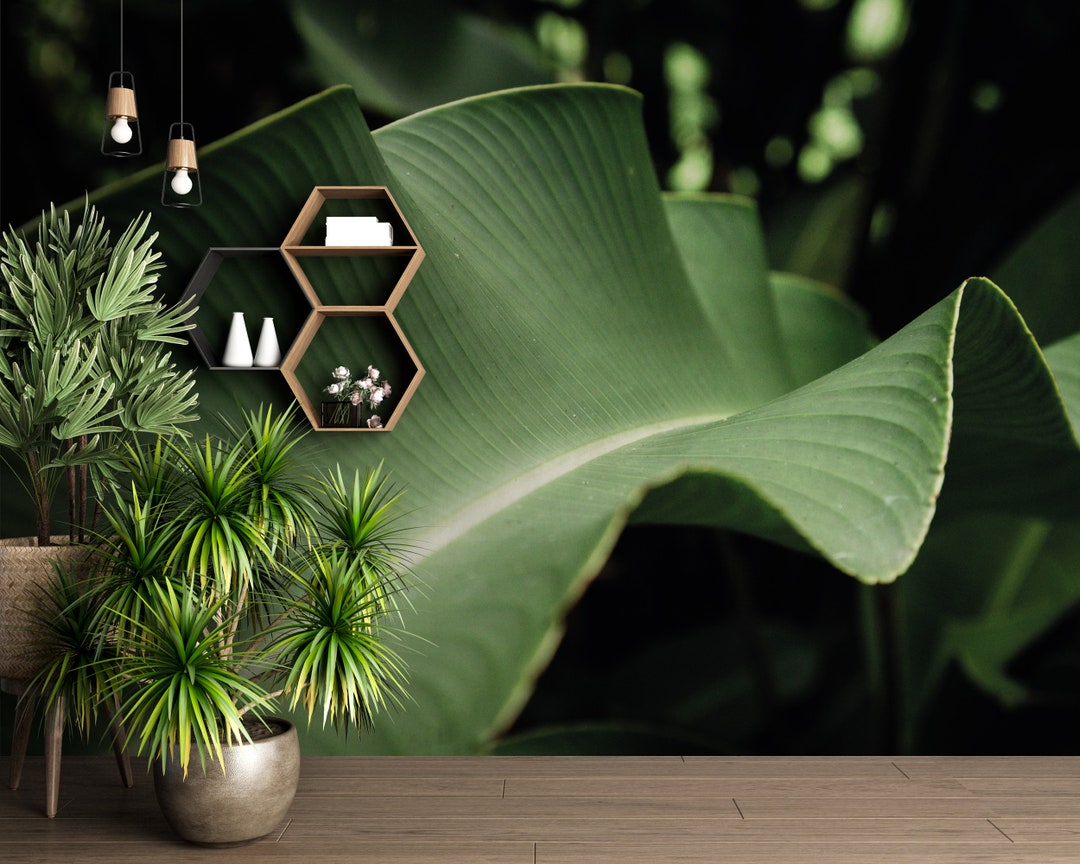 Tropical Wall Mural/ Green Wall Mural/ Leafy Removable Wallpaper/ Green ...