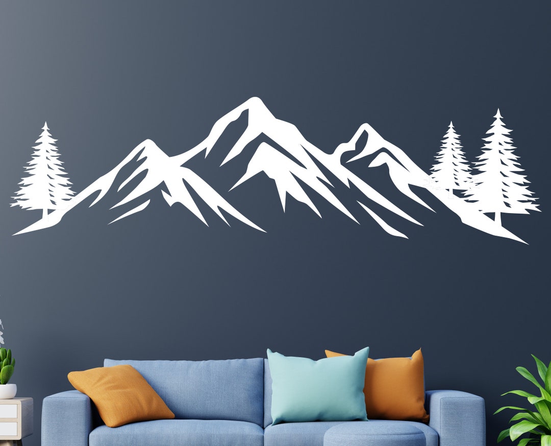 Mountains Wall Decal/mountain Wall Sticker/ Pine Trees Mountains Wall ...