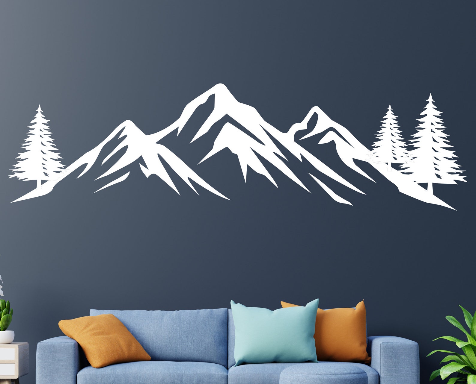 Mountains Wall Decal/mountain Wall Sticker/ Pine Trees - Etsy