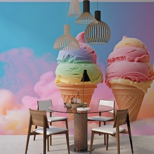 Ice Cream Wall Mural/ 3D Ice Cream Wallpaper/ Ice Cream Wall Art/ Café ...