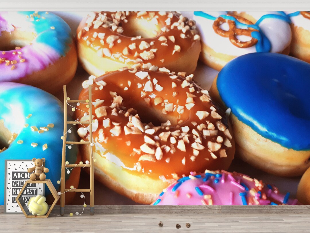 3D Donut Wall Mural/ 3D Donut Wallpaper/ Colorful Wall Mural/ Bakery ...