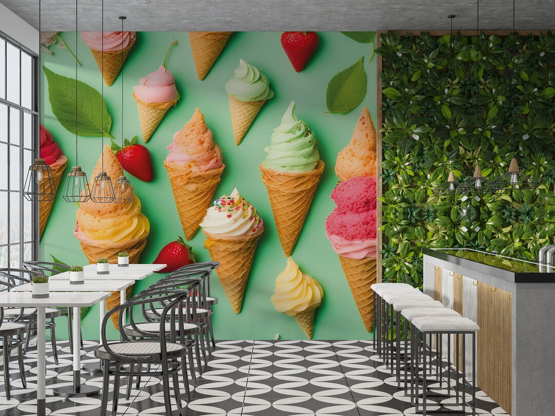 Ice Cream Wall Mural/ 3D Ice Cream Wallpaper/ Ice Cream Wall Art/ Café ...