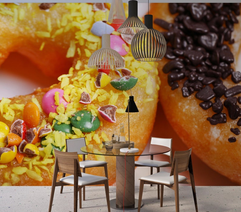 3D Donut Wall Mural/ 3D Donut Wallpaper/ Colorful Wall Mural/ Bakery ...