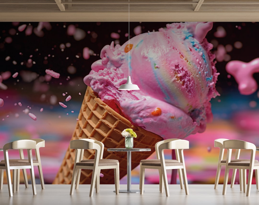 Ice Cream Wall Mural/ 3D Ice Cream Wallpaper/ Ice Cream Wall Art/ Café ...