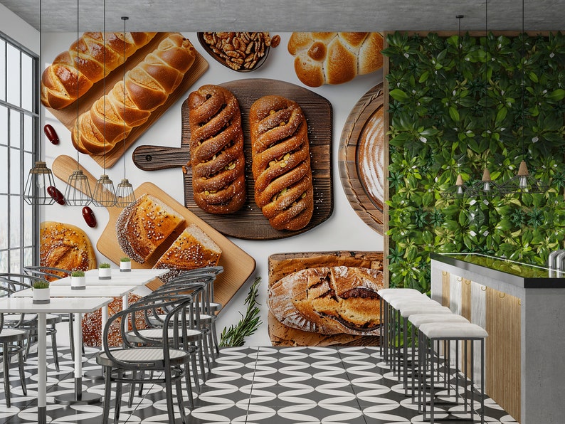 Bakery Wall Mural/ Kitchen Wall Mural/ Colorful Wall Mural/ Bakery Wall ...