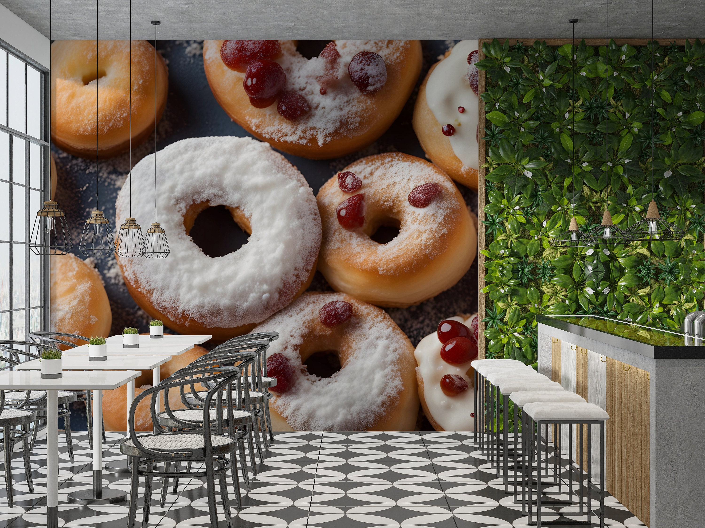 3D Donut Wall Mural/ 3D Donut Wallpaper/ Colorful Wall Mural/ Bakery ...