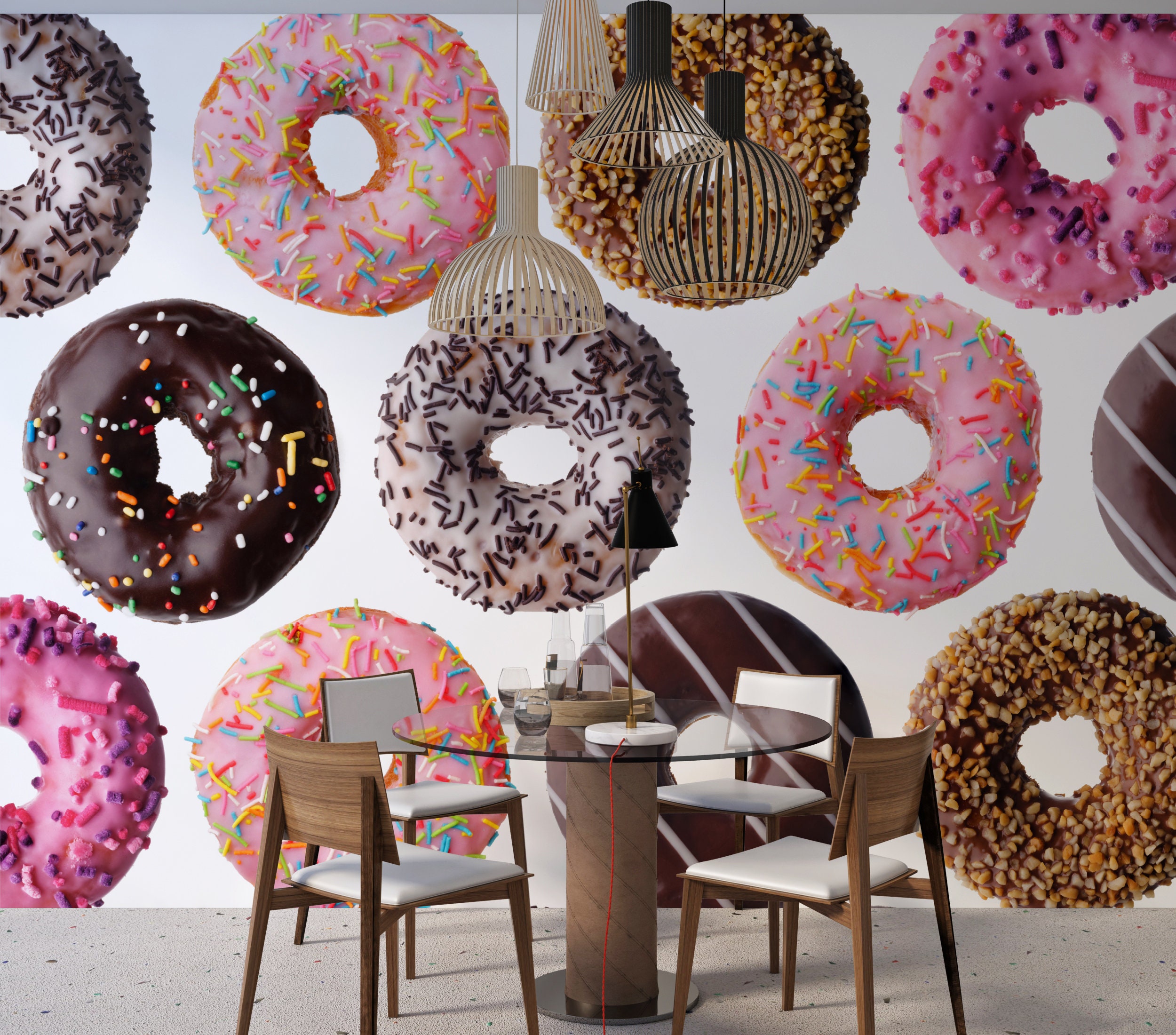 3D Donut Wall Mural/ 3D Donut Wallpaper/ Colorful Wall Mural/ Bakery ...