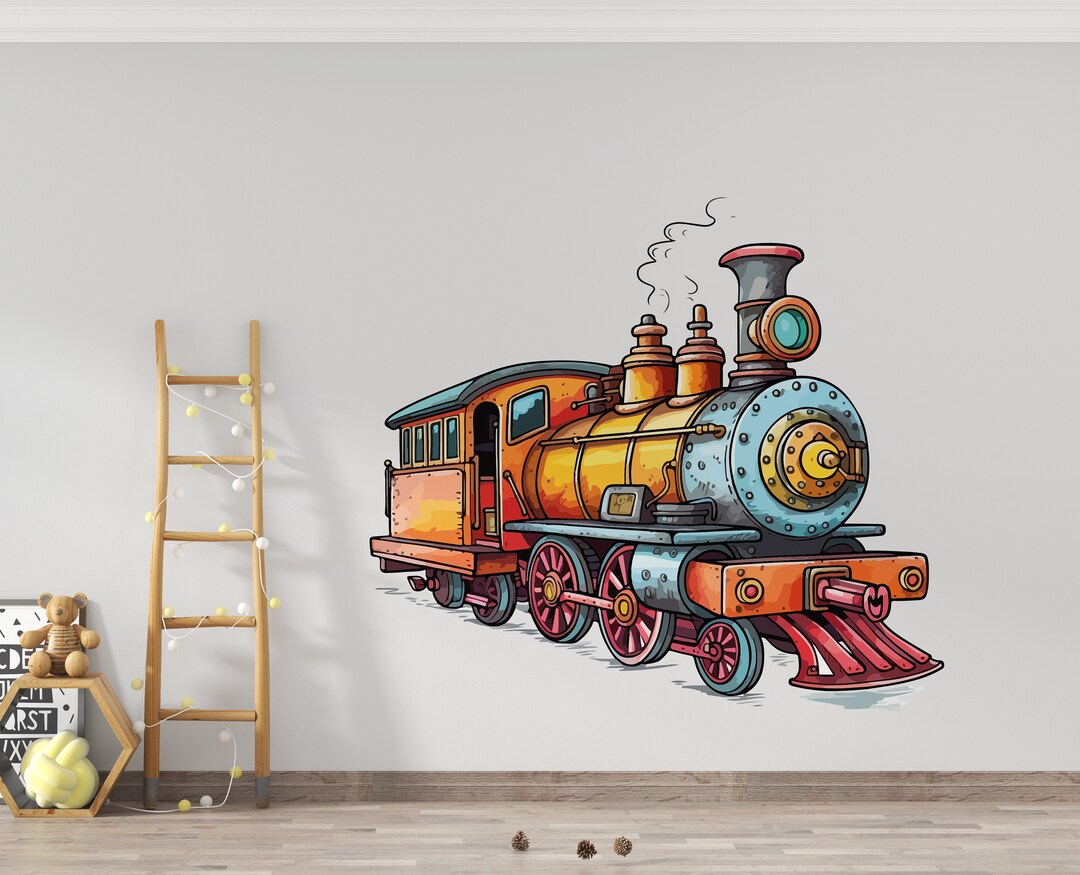 Train Wall Decal/ Locomotive Decal/ Train Wall Sticker/ Kids Wall Decal ...
